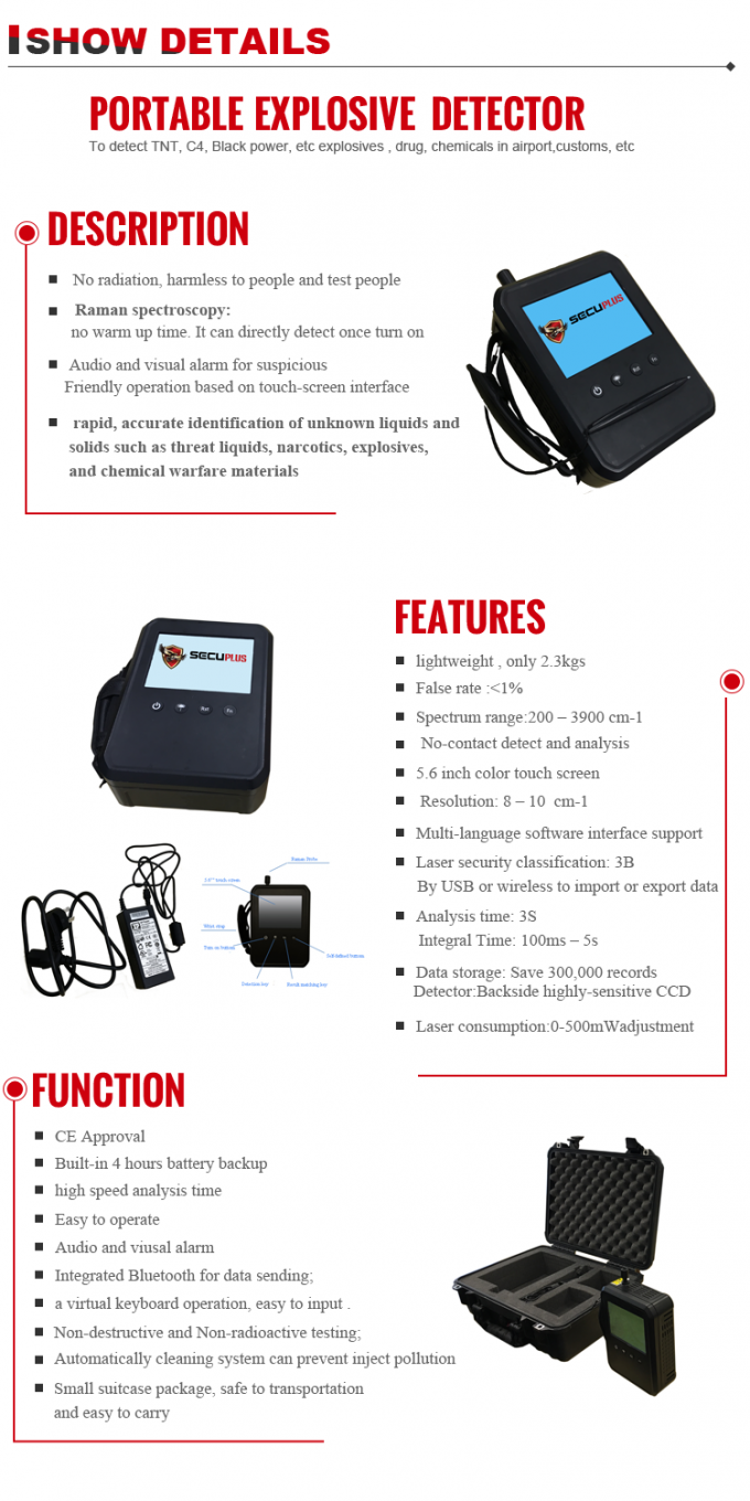 Raman - Spectrometer Explosives Detector With 35.6 Inch Color Touch Screen